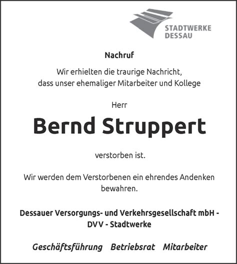 Traueranzeigen Von Bernd Struppert Abschied Nehmende