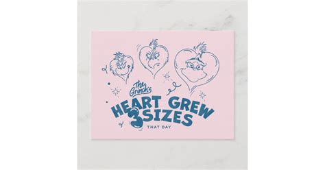 Grinchs Heart Grew 3 Sizes Postcard Zazzle