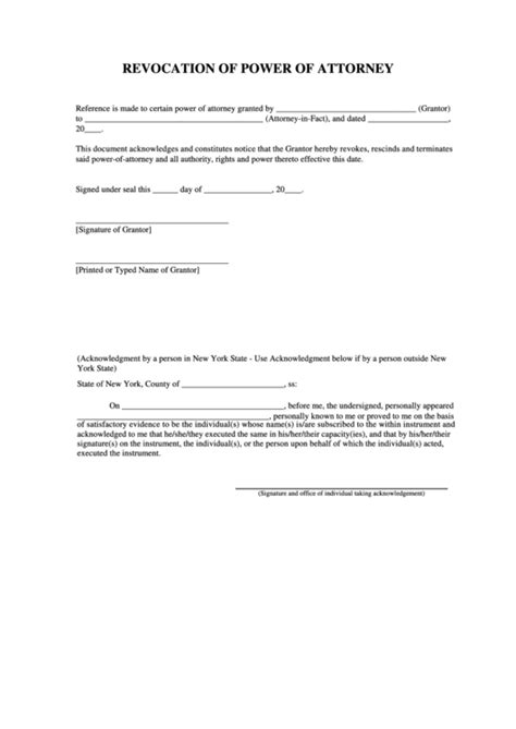 Printable Revocation Of Power Of Attorney Template