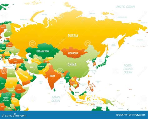Asia Detailed Political Map With Lables Stock Vector Illustration Of
