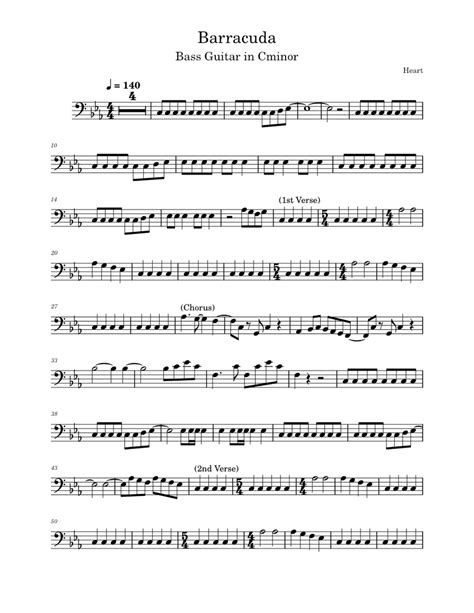 Barracuda Heart Sheet Music For Bass Guitar Solo