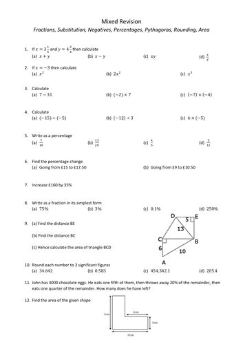 Mixed Maths Revision Teaching Resources