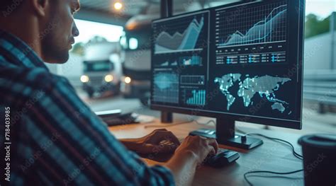 Logistics Analyst Examining Logistics Data Chart Supply Chain