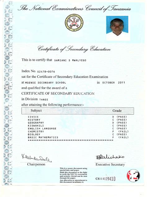 Form Four Certificate Pdf