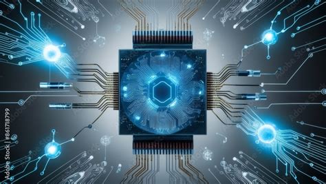 Abstract Technology Background Featuring A Quantum Computing System With A Processor And