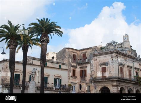 A View Of The Clock Tower Of The Baroque Sicilian City Of Modica Sicily Italy Unesco Heritage