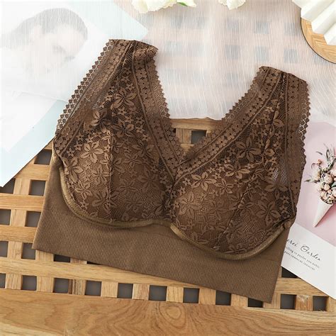 Lolmot Womens Plus Size Support Bra Sheer Wirefree Bra With Support Lace Comfy Lift Up Full