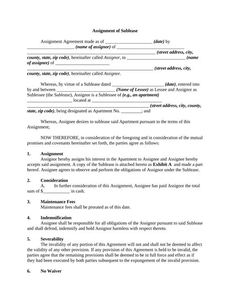 Assignment Of Sublease Doc Template Pdffiller