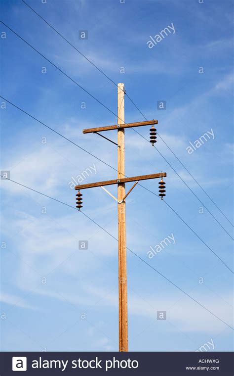 Electric Transmission Lines Wooden Poles High Resolution Stock