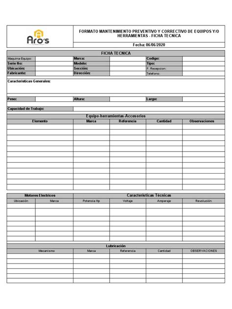 Formato Mantenimiento Preventivo Y Correctivo De Equipos O Herramientas