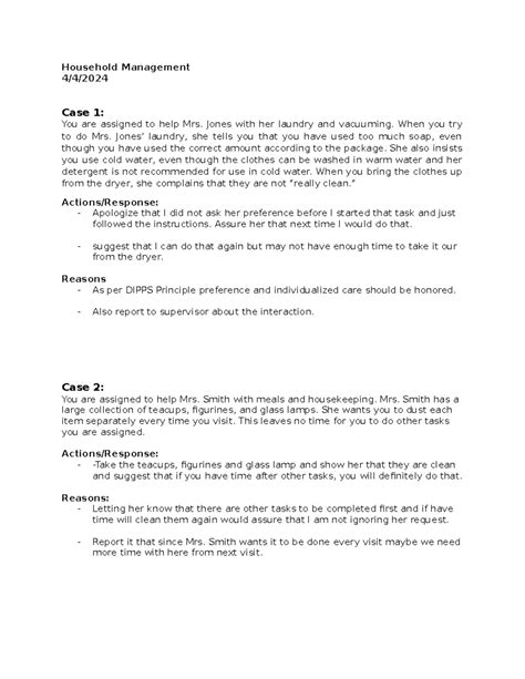 Assignment Household Management Household Management 44 Case 1