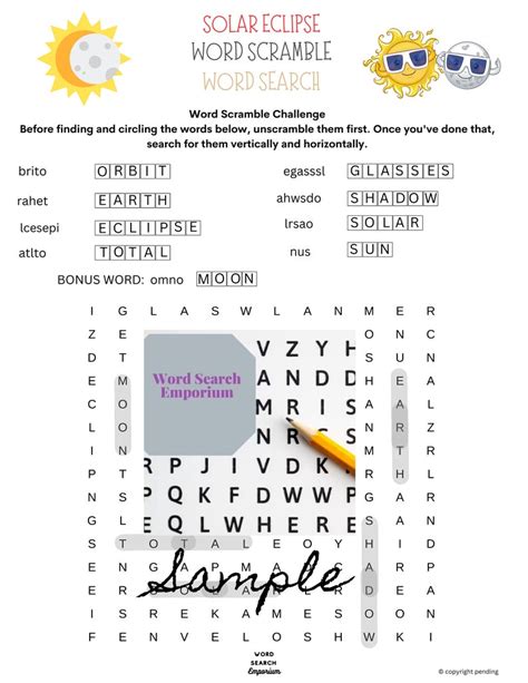 Solar Eclipse Word Scramble Word Search Unscramble Words Related To The Eclipse Andlook For Them