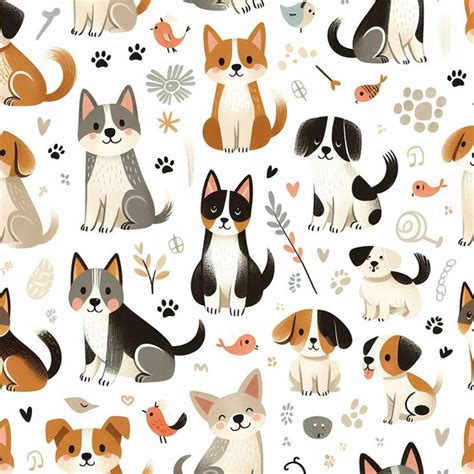 Premium Psd Beatiful Dog Seamless Pattern
