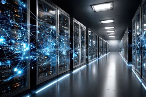 Server Room With Network Connections And Lighting Stock Image Image