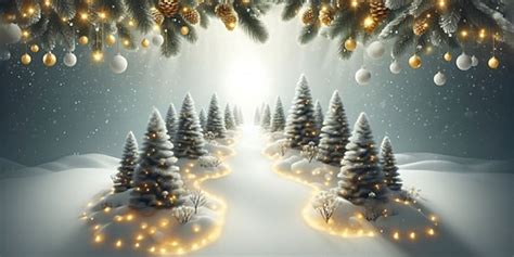 Snow Covered Trees Adorned With Twinkling Lights Background Christmas
