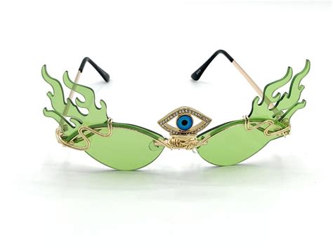 Green 3rd Eye Fire Flames Sunglasses Spunglasses Spunglasses