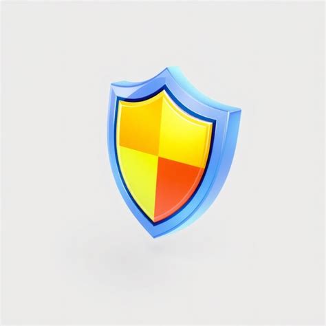 3d Glossy Blue Shield With Yellow And Red Squares Inside Isolated On A