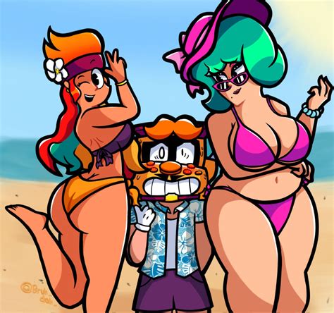 Rule 34 1boy 2girls Amber Brawl Stars Beach Big Ass Bikini Brawl