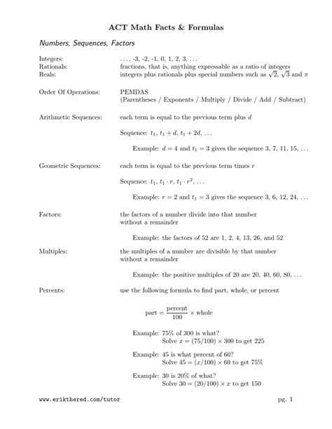 Act Math Facts And Formulas Sheet Download Printable Pdf Templateroller