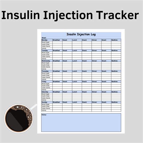 Insulin Injection Tracker Pagedigital Diabetis Log Book Blood Sugar