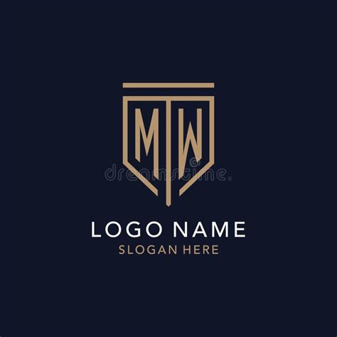 Mw Initial Logo Monogram With Simple Luxury Shield Icon Design Stock