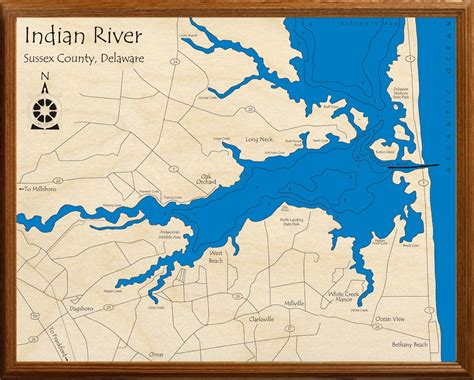 Indian River Inlet Map 3d Laser Cut Wood Map Delaware Beach House Décor