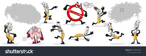 Set Cartoon Cigarettes Different Emotions Smoking Stock Vector Royalty