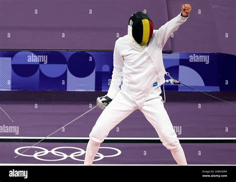 Paris France 28th July 2024 Belgian Fencer Neisser Loyola Celebrates After Winning A Fencing