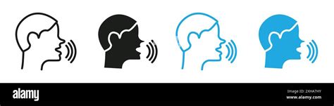 Voice Recognition Icon Vector Symbol Or Sign Set Collection In Black And White Outline Stock