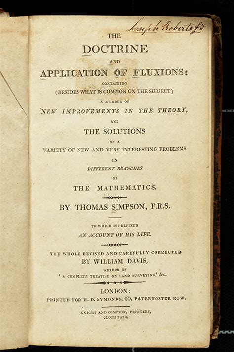 Mathematical Treasure Simpson On Fluxions Mathematical Association