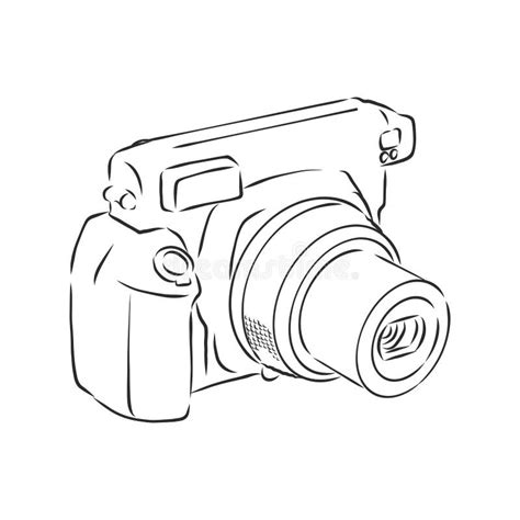 Analog Photo Camera Sketch Drawing Isolated On White Background Camera