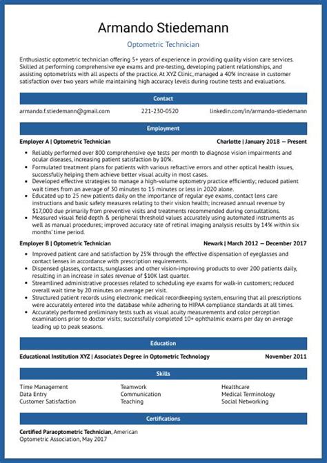 Optometric Technician Resume Cv Example And Writing Guide