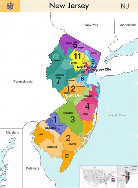 New Jersey State Map With Counties Borders And Colored Congressional
