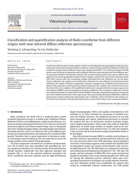 Pdf Classification And Quantification Analysis Of Radix Scutellariae