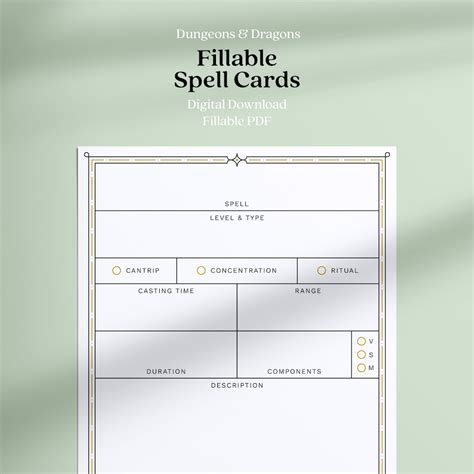 Printable Dnd 5e Spell Cards Digital Download As Pdf Dm Accessories