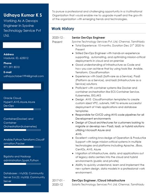 Udhaya Kumar Profile Pdf Cloud Computing My Sql