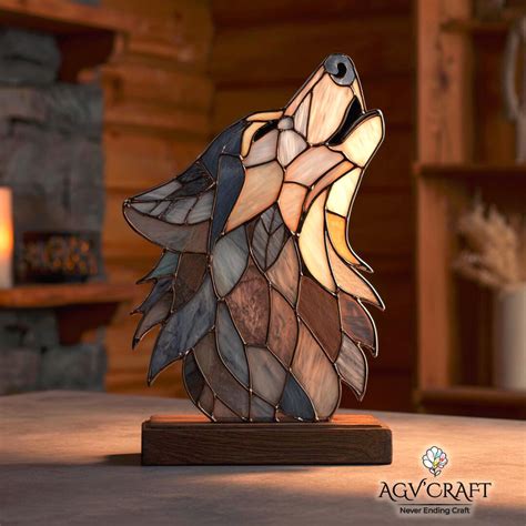Wolf Head Stained Glass Pattern Wolf Head Suncatcher Wolf Stained