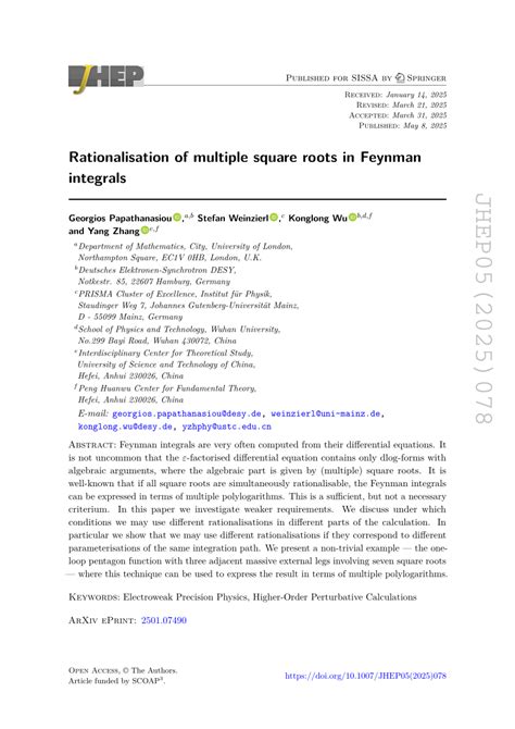 Pdf Rationalisation Of Multiple Square Roots In Feynman Integrals