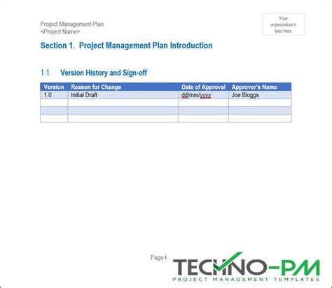 Project Management Plan Pmp Template