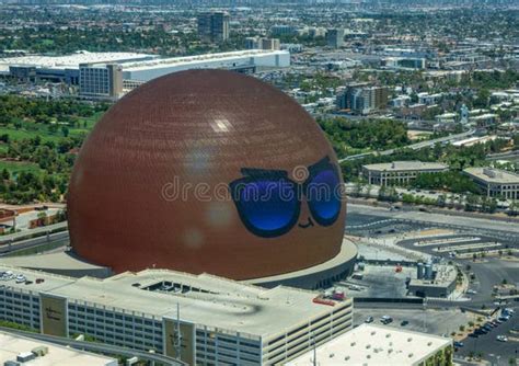 The Sphere In Las Vegas Showing A Smiley Face With Sun Glasses Stock