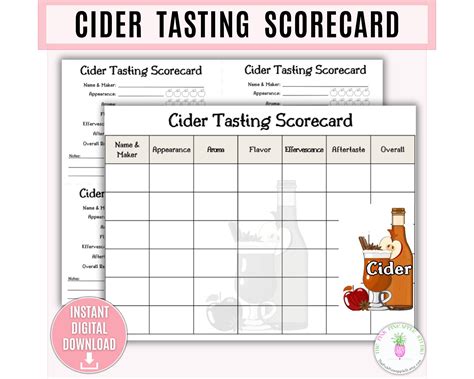 Cider Tasting Scorecard Printable Apple Cider Party Cider Flight