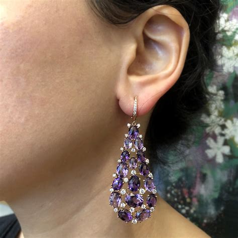 Amethyst Diamond Gold Drop Earrings At 1stdibs