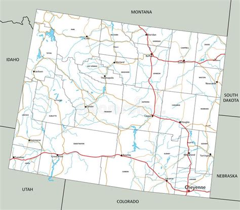 Detailed Wyoming Road Map With Labeling Stock Vector Illustration Of