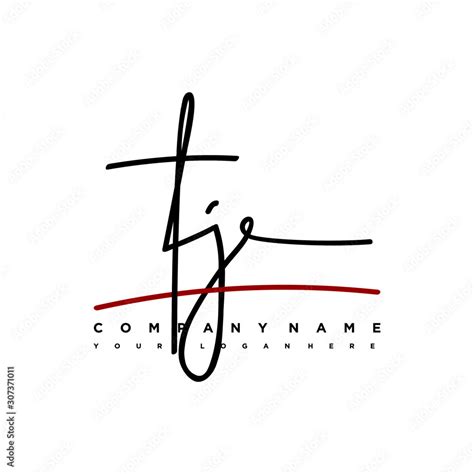 Tj Signature Initials Handwritten Logo Vector Template With Red