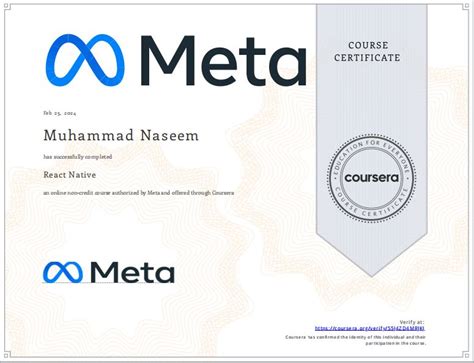 Muhammad Naseem On Linkedin Reactnative Mobileappdevelopment Coursera Meta Certified