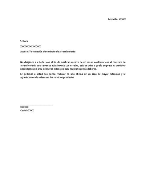 Carta De Terminacion De Contrato De Arrendamiento Pdf