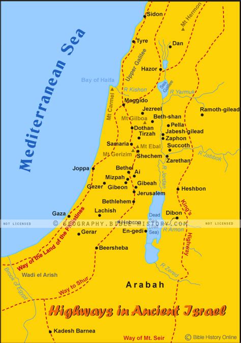 Highways In Old Testament Israel Color Map 72 Dpi 1 Year License