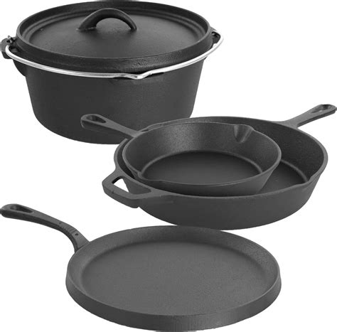 Pre Seasoned Cast Iron 5 Piece Kitchen Cookware Set Pots