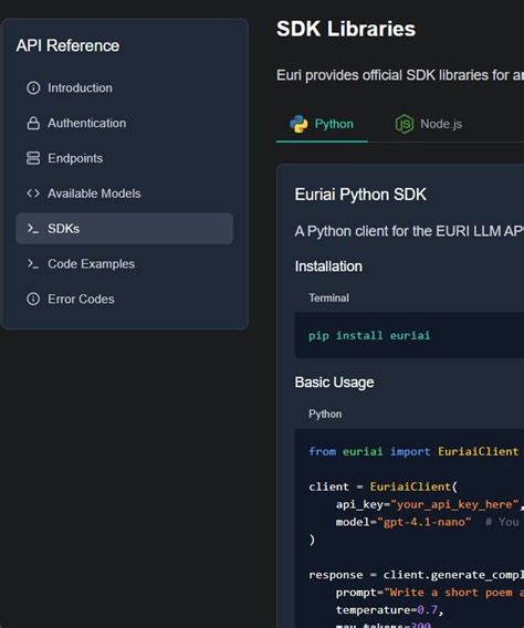 New Python And Nodejs Sdks For Developers With 10 Ai Models Euron