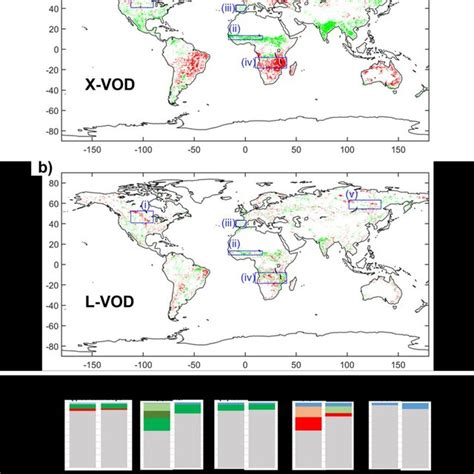 Maps Of Vegetation Densitywetness Gain Green And Loss Red At